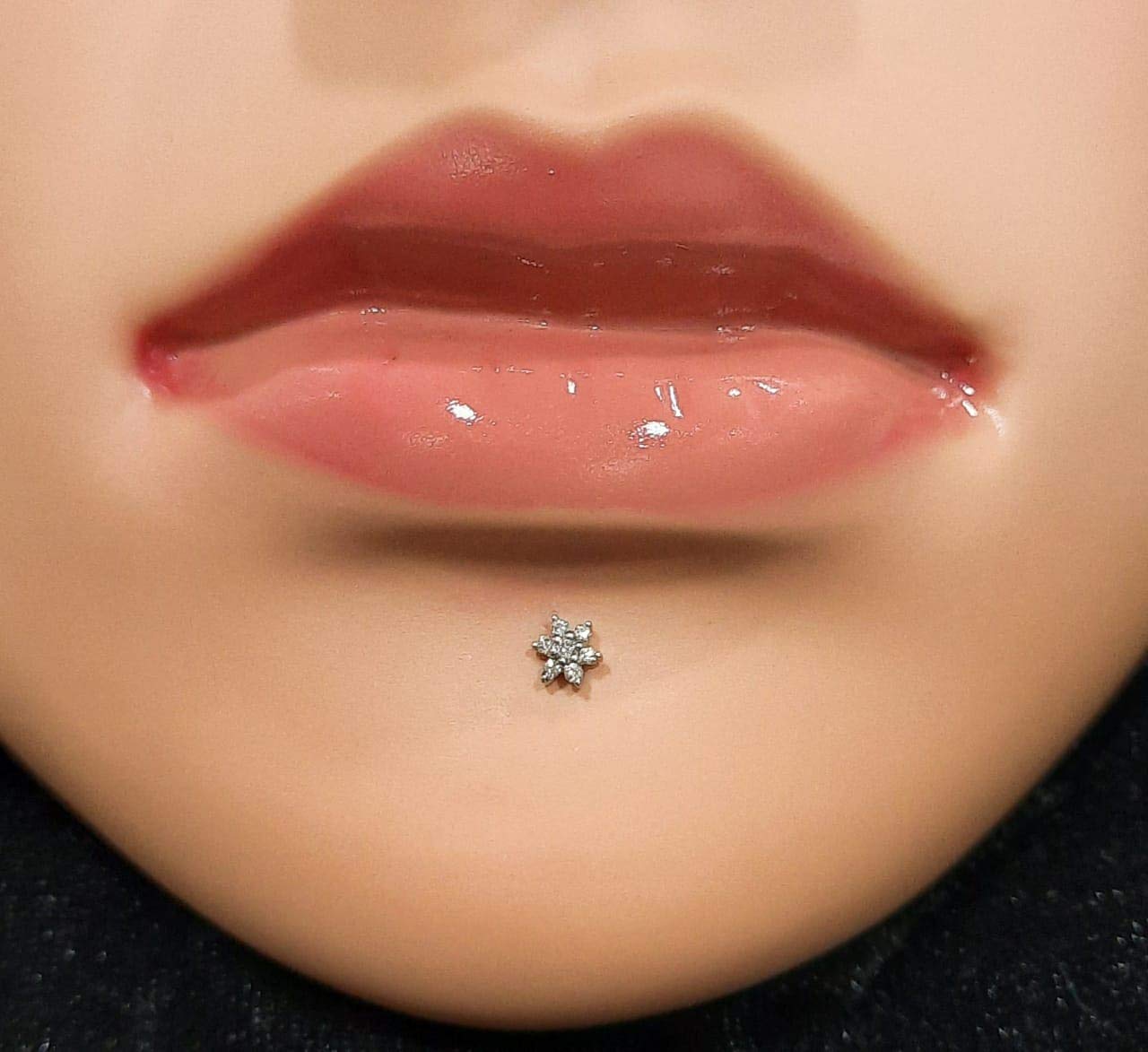 Demira Jewels Natural Diamond 14K White Gold Flower Nose Pin, Lip Labret, and Monroe Ring Stud Screw - 8mm Long, 16 Gauge Post