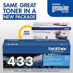 Brother Genuine High Yield Toner Cartridge, TN433C, Replacement Cyan Toner, Page Yield Up to 4,000 Pages, Amazon Dash Replenishment Cartridge, TN433, 1 Size