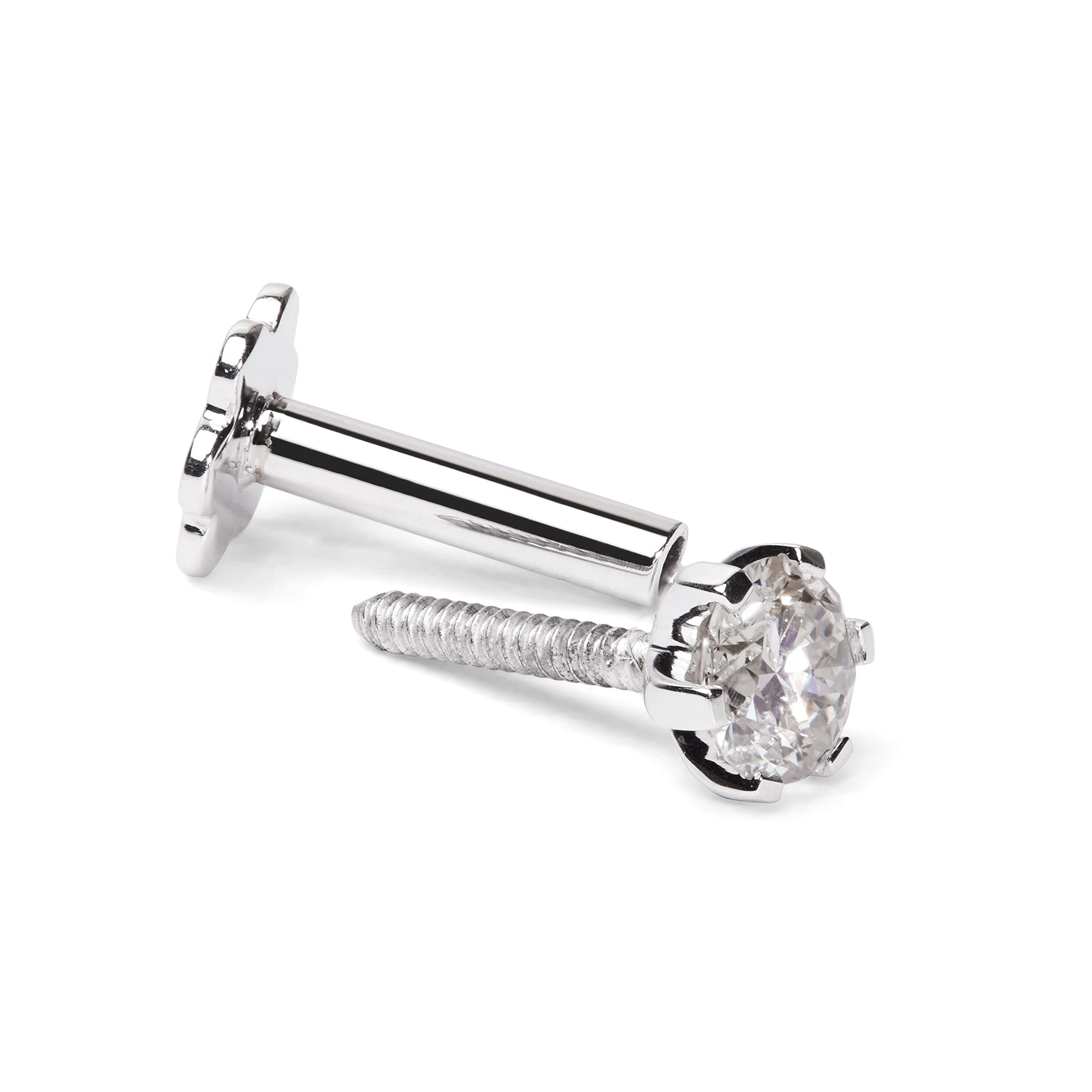 Demira Jewels 1/10 ct IGI Certified Diamond Nosepin/Lip Labret/Monroe Ring - Handcrafted in 14K White Gold, 6mm Post Length, Kimberley Process Compliant