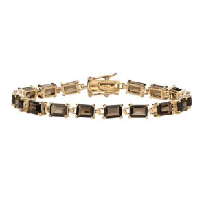 palmbeach yellow gold-plated emerald cut genuine smoky quartz, tennis bracelet (5.5mm), hidden box clasp, 7.25 inches