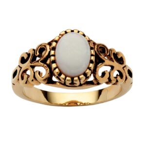 palmbeach yellow gold-plated antiqued oval shaped genuine opal scroll ring sizes 6-10 size 8