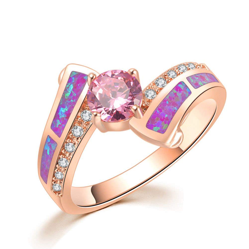 CiNily Rose Gold Plated Created Pink Fire Opal Pink Topaz Zircon Rings for Women Gemstone Ring Size 8