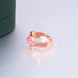 CiNily Rose Gold Plated Created Pink Fire Opal Pink Topaz Zircon Rings for Women Gemstone Ring Size 8