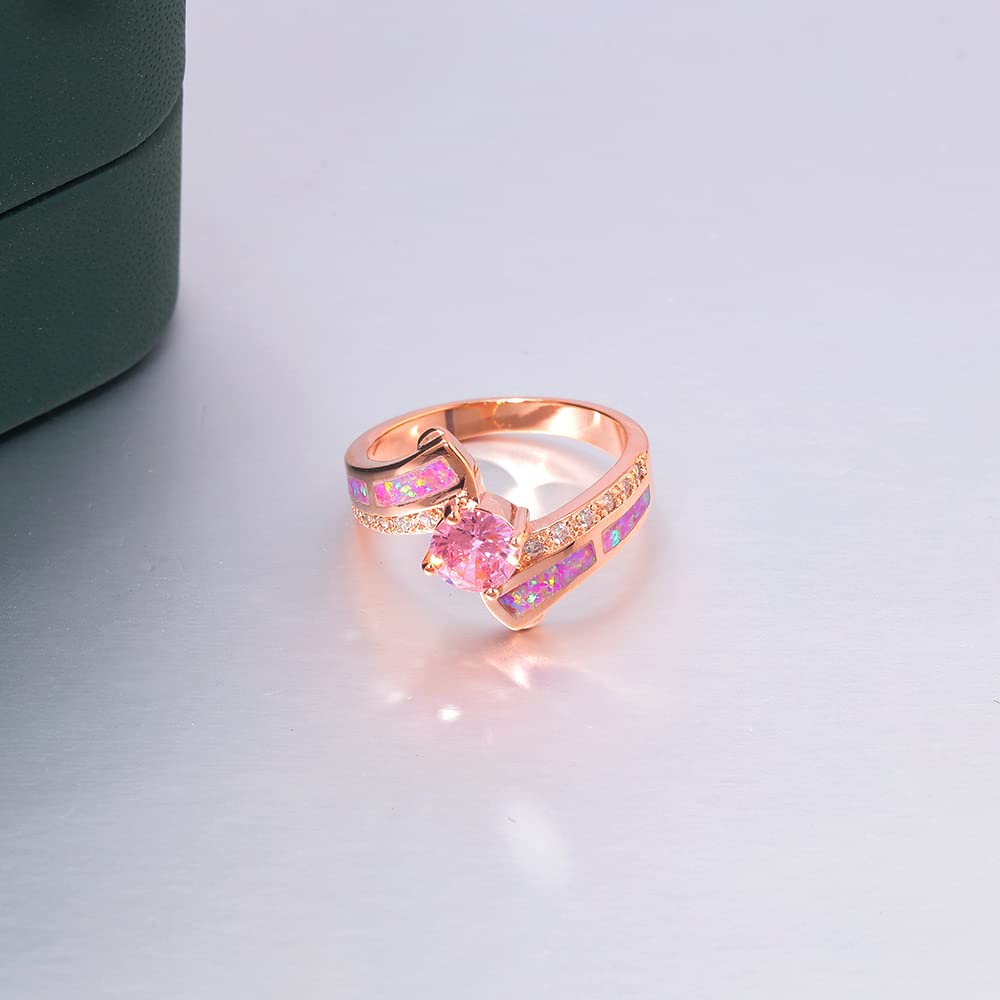 CiNily Rose Gold Plated Created Pink Fire Opal Pink Topaz Zircon Rings for Women Gemstone Ring Size 8