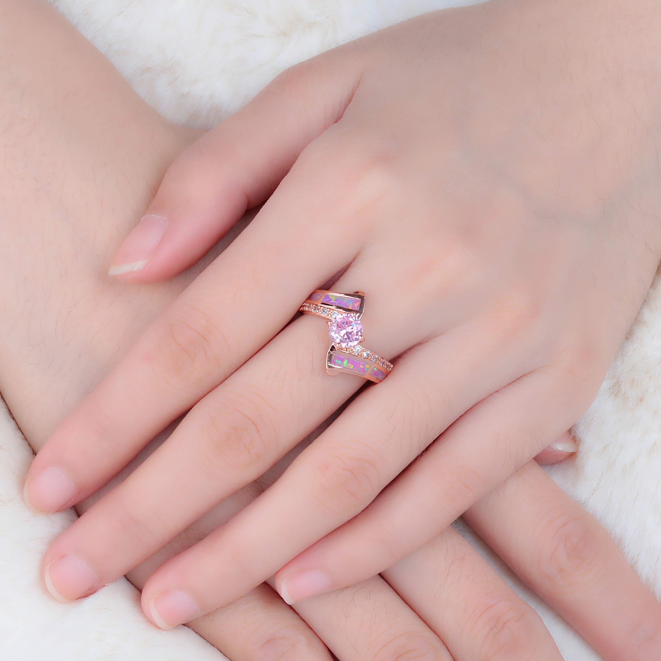 CiNily Rose Gold Plated Created Pink Fire Opal Pink Topaz Zircon Rings for Women Gemstone Ring Size 8