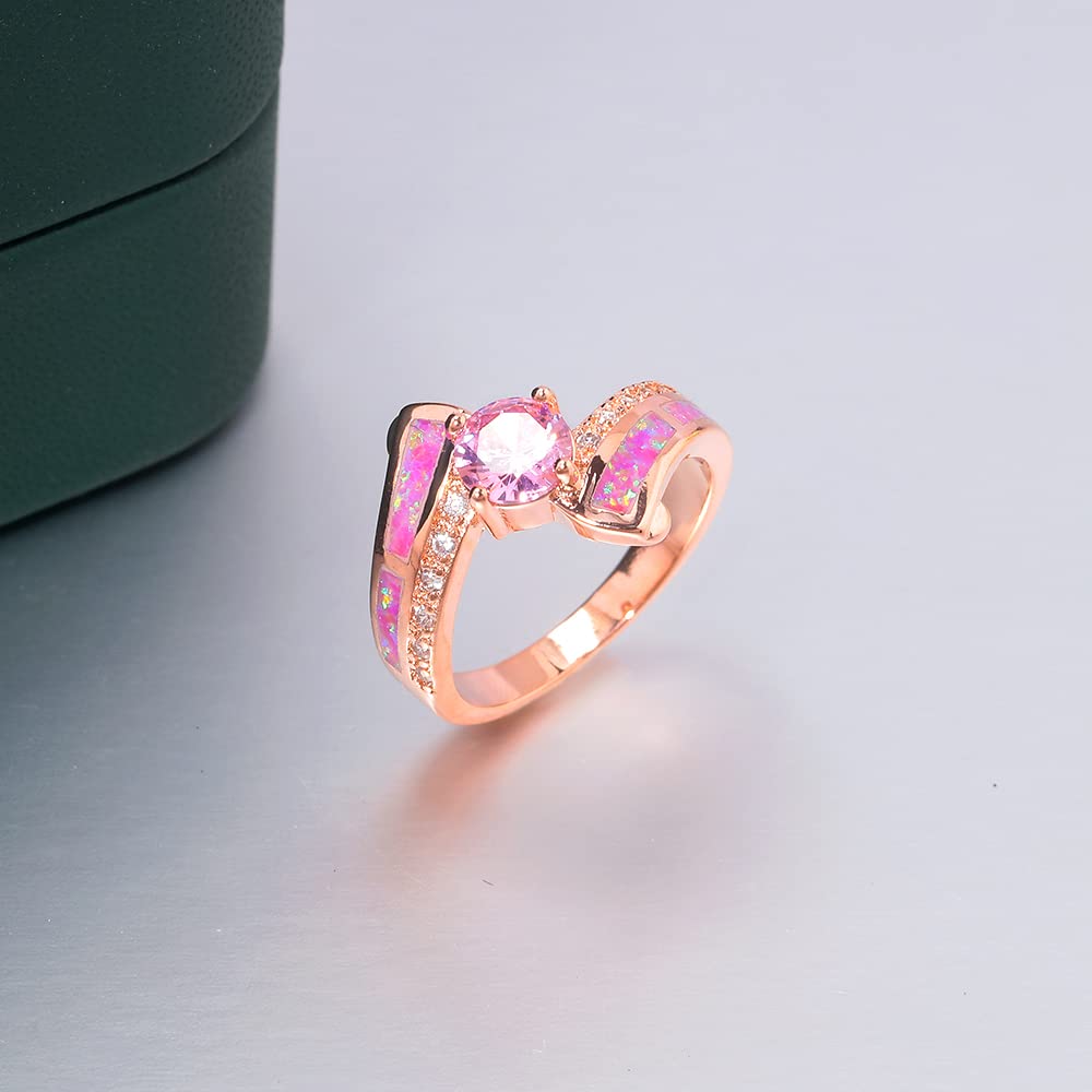 CiNily Rose Gold Plated Created Pink Fire Opal Pink Topaz Zircon Rings for Women Gemstone Ring Size 8