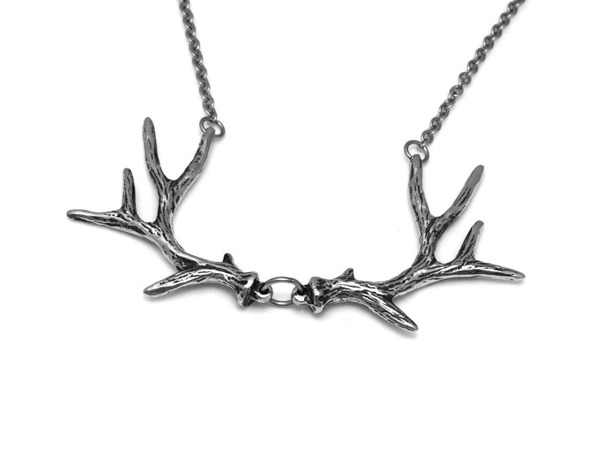 Deer Antler Choker Necklace in Pewter