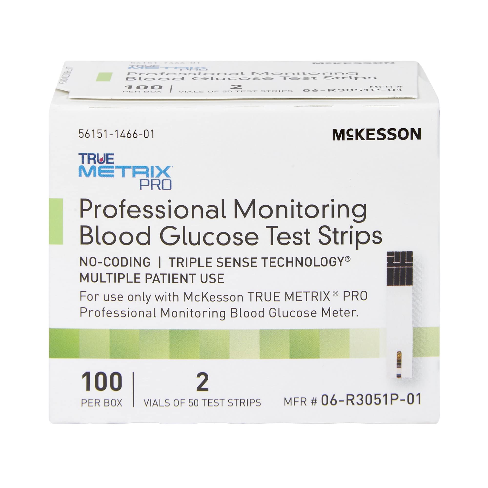 McKesson TRUE METRIX PRO Professional Monitoring Blood Glucose Test Strips - No Coding, Triple Sense Technology, Multiple Patient Use - Vials of Strips, 100 Strips, 1 Pack