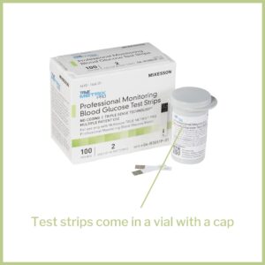 McKesson TRUE METRIX PRO Professional Monitoring Blood Glucose Test Strips - No Coding, Triple Sense Technology, Multiple Patient Use - Vials of Strips, 100 Strips, 1 Pack