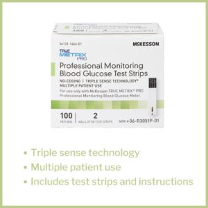 McKesson TRUE METRIX PRO Professional Monitoring Blood Glucose Test Strips - No Coding, Triple Sense Technology, Multiple Patient Use - Vials of Strips, 100 Strips, 1 Pack