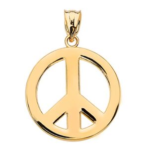 high polish 10k gold circle of peace sign symbol charm pendant