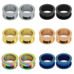 zs 6 pairs stainless steel screw fit tunnels plugs flesh expander stretcher ear gauges piercing (gauge=7/16"(11mm))