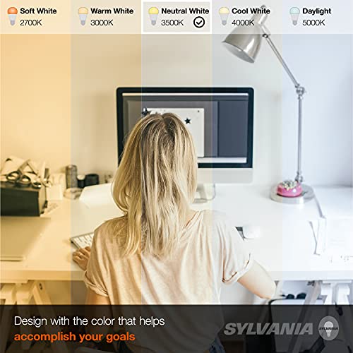 SYLVANIA LED A19 Light Bulb, 60W Equivalent, Efficient 9W, Medium Base, Dimmable Frosted 3500K Bright White, 4 pack