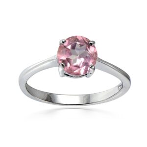 ice gems sterling silver treated light pink topaz round 6mm solitaire ring, size 8