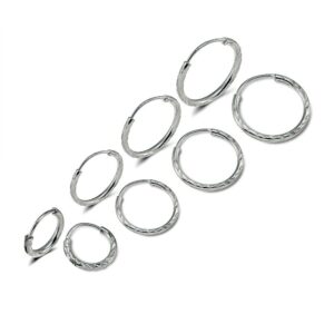 sterling silver 10mm, 12mm, 14mm & 16mm diamond-cut endless hoop earrings, set of 4