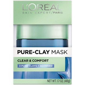 L’Oréal Paris Pure-Clay Mask Skincare Pure-Clay Face Mask with Seaweed for Redness and Imperfections to Clear & Comfort, 1.7 oz.