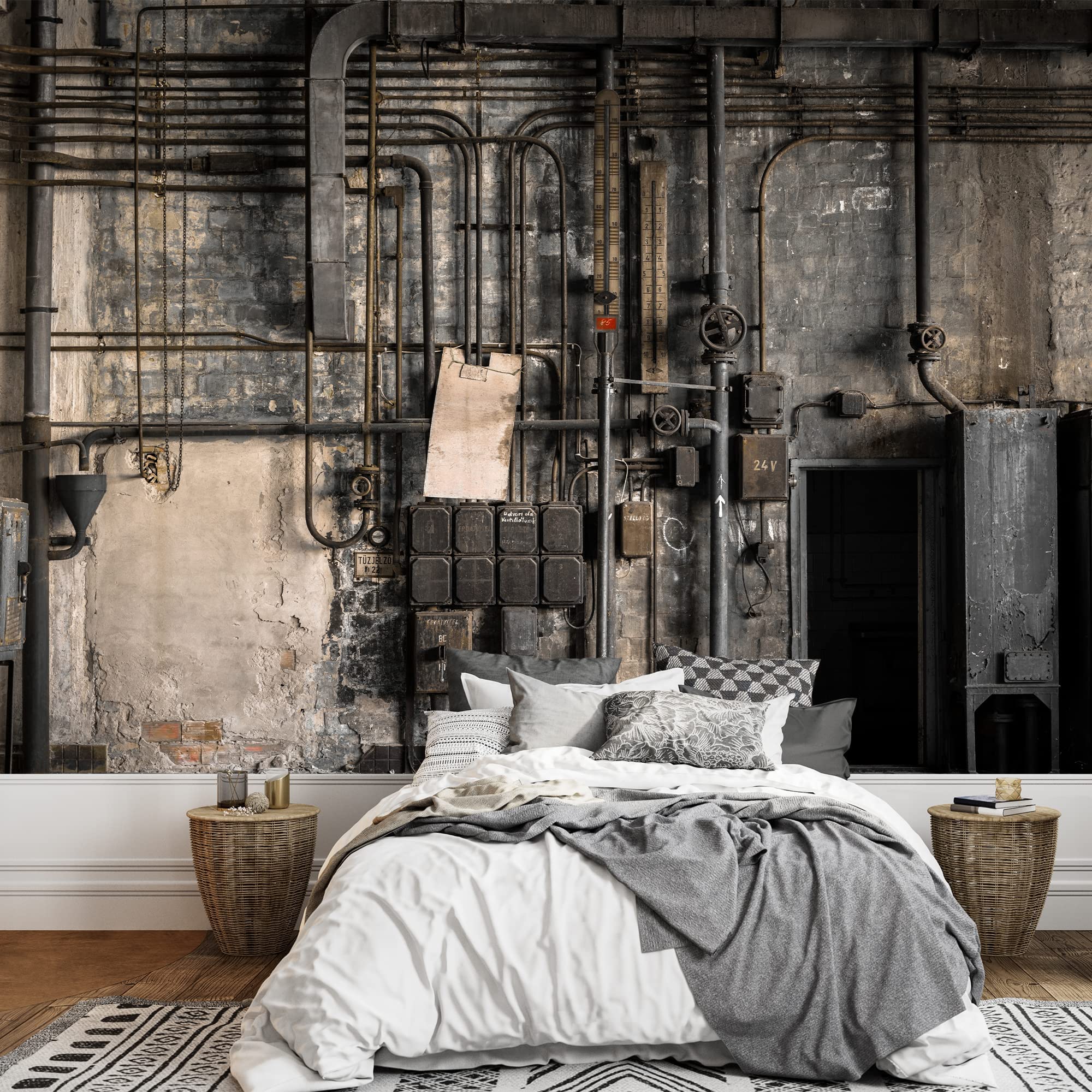 wall26 - Dark Industrial Interior of an Old Building - Removable Wall Mural | Self-Adhesive Large Wallpaper - 100x144 inches