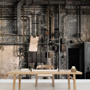 wall26 - Dark Industrial Interior of an Old Building - Removable Wall Mural | Self-Adhesive Large Wallpaper - 100x144 inches