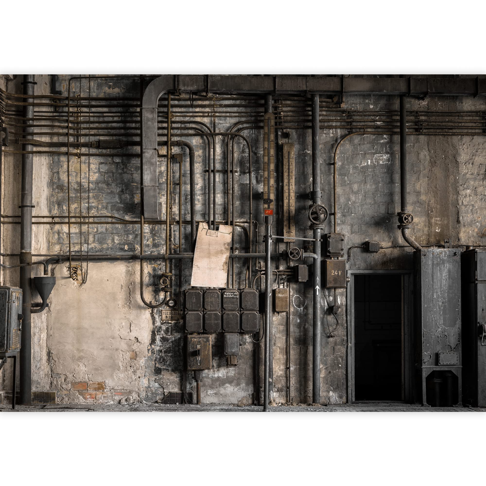 wall26 - Dark Industrial Interior of an Old Building - Removable Wall Mural | Self-Adhesive Large Wallpaper - 100x144 inches