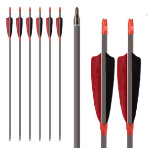 ms jumpper archery carbon arrows, high percentage carbon-fiber arrow spine 400 with 4" real feathers 100 grain points for hunting/targeting compound/recurve/long bow 6pack (30inch)