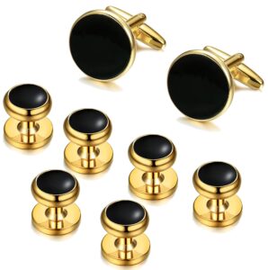 orazio cuff links mens stainless steel cuff links and studs set gold black cufflinks for men tuxedo studs buttons for formal kit business or wedding shirts