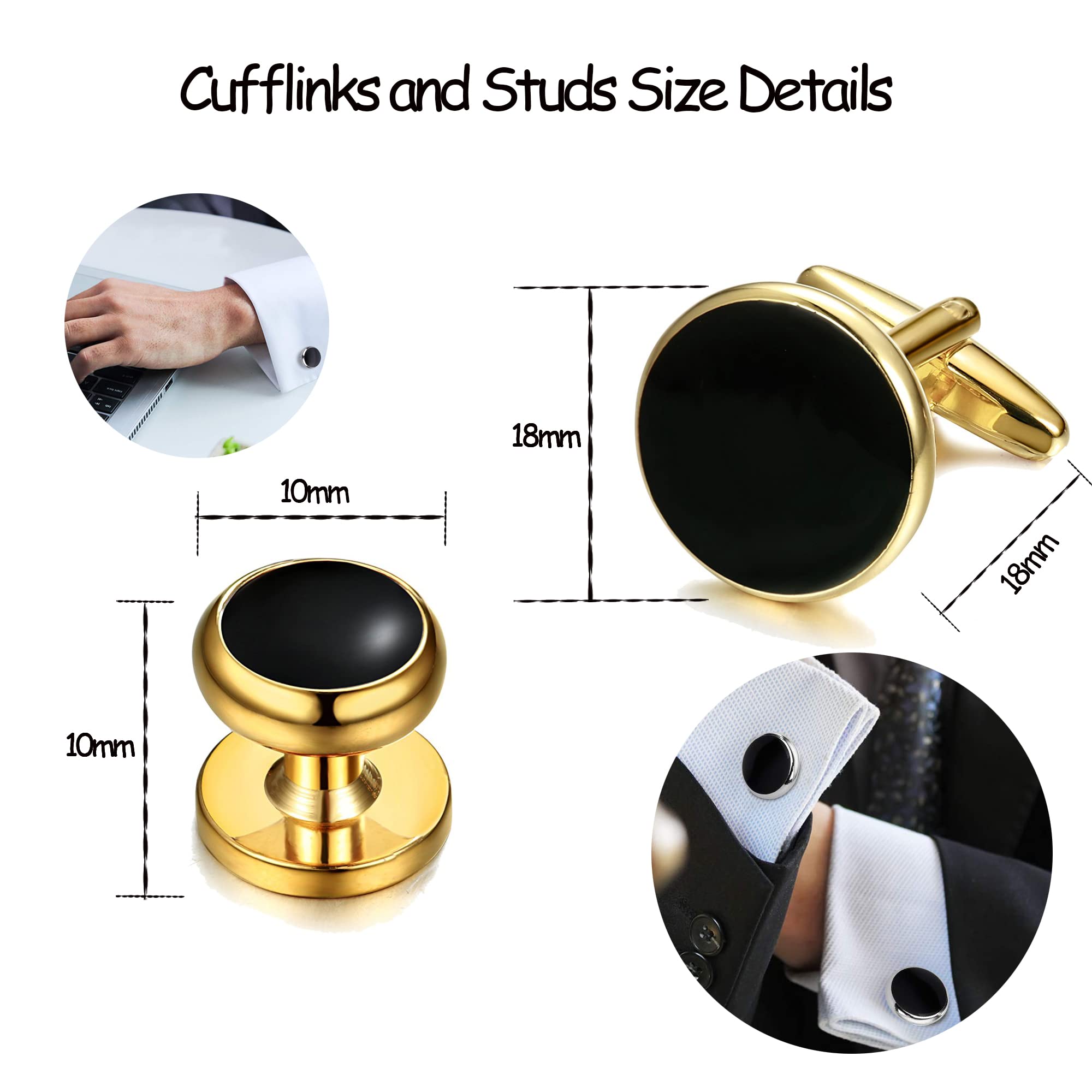 ORAZIO Cuff Links Mens Stainless Steel Cuff Links and Studs Set Gold Black Cufflinks for Men Tuxedo Studs Buttons for Formal Kit Business or Wedding Shirts