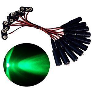 10 pack green led effects light operates from 9v battery, narrow spot lights for prop scenery theatrical costumes hand props with 9 volt battery clips