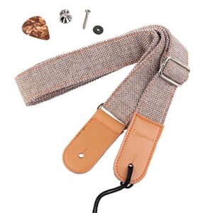 hot seal linen style adjustable genuine uke leather metal hook ukulele strap strong back straps (linen light brown)