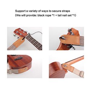 HOT SEAL Linen Style Adjustable Genuine Uke Leather Metal Hook Ukulele Strap Strong Back Straps (Linen Light Brown)