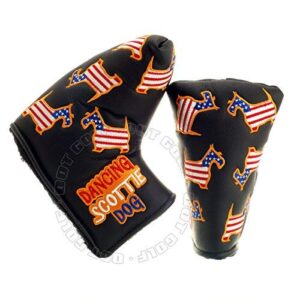 us flag dancing scottie dog headcover for blade and midsize mallet putter, black, golf head cover