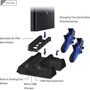 PS4 Vertical Stand, Megadream 12pcs Discs Storage Game Tower, Dual Controller Charging Dock Station, 3 Fans Cooler Cooling Stand with USB Expansion Hub for Sony Playstation PS4, PS4 Slim, PS4 Pro