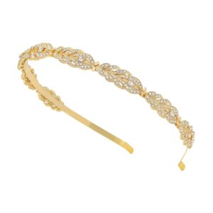 oriamour flower design rhinestone crystal wedding headband bridal headpieces simple design bridal headband (gold)