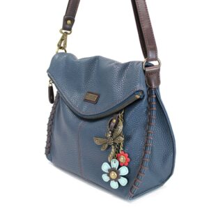 CHALA Charming Crossbody Bag - Flap Top and Metal Key Charm in Navy Blue, Cross-Body or Shoulder Purse - Dragonfly