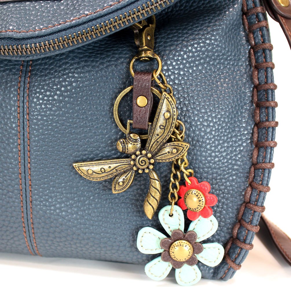 CHALA Charming Crossbody Bag - Flap Top and Metal Key Charm in Navy Blue, Cross-Body or Shoulder Purse - Dragonfly