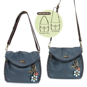 CHALA Charming Crossbody Bag - Flap Top and Metal Key Charm in Navy Blue, Cross-Body or Shoulder Purse - Dragonfly