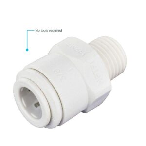 John Guest 3/8 Inch OD x 1/4 Inch NPT Male Connector, Push to Connect Plastic Plumbing Fitting, PP011222WP