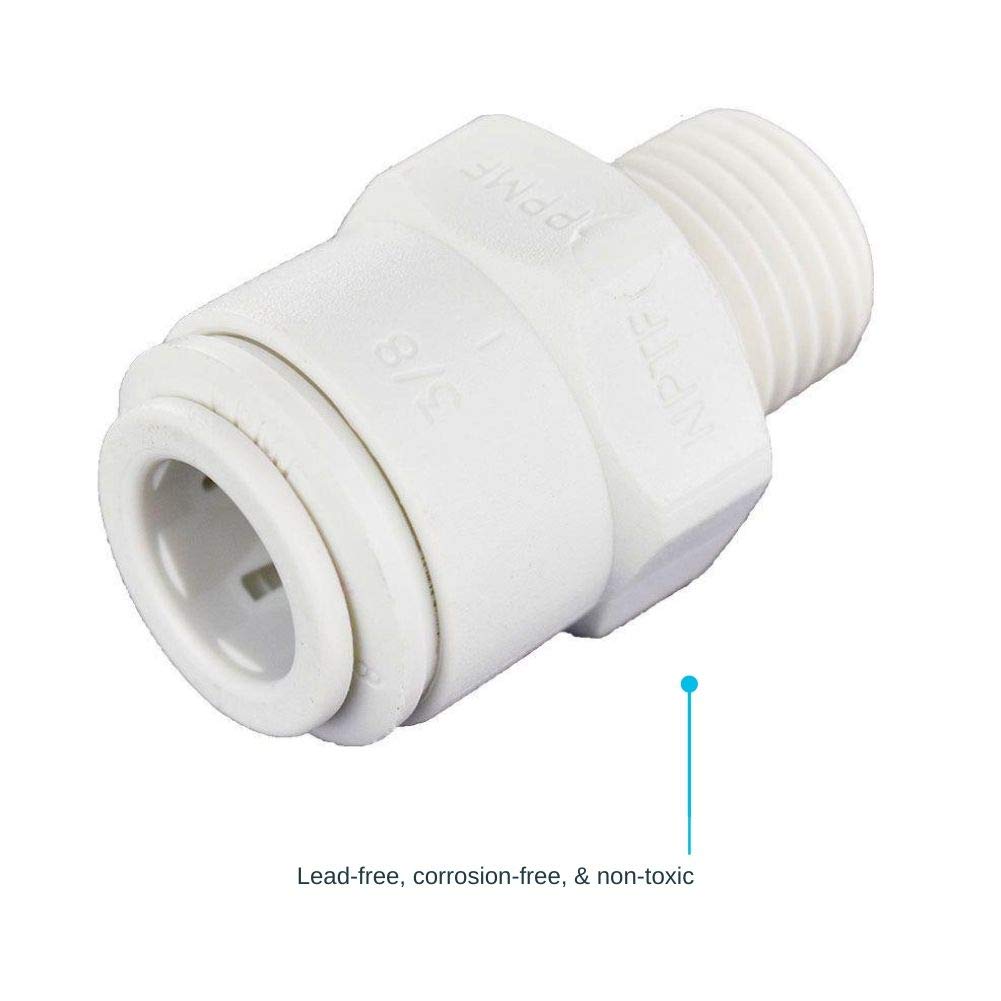 John Guest 3/8 Inch OD x 1/4 Inch NPT Male Connector, Push to Connect Plastic Plumbing Fitting, PP011222WP