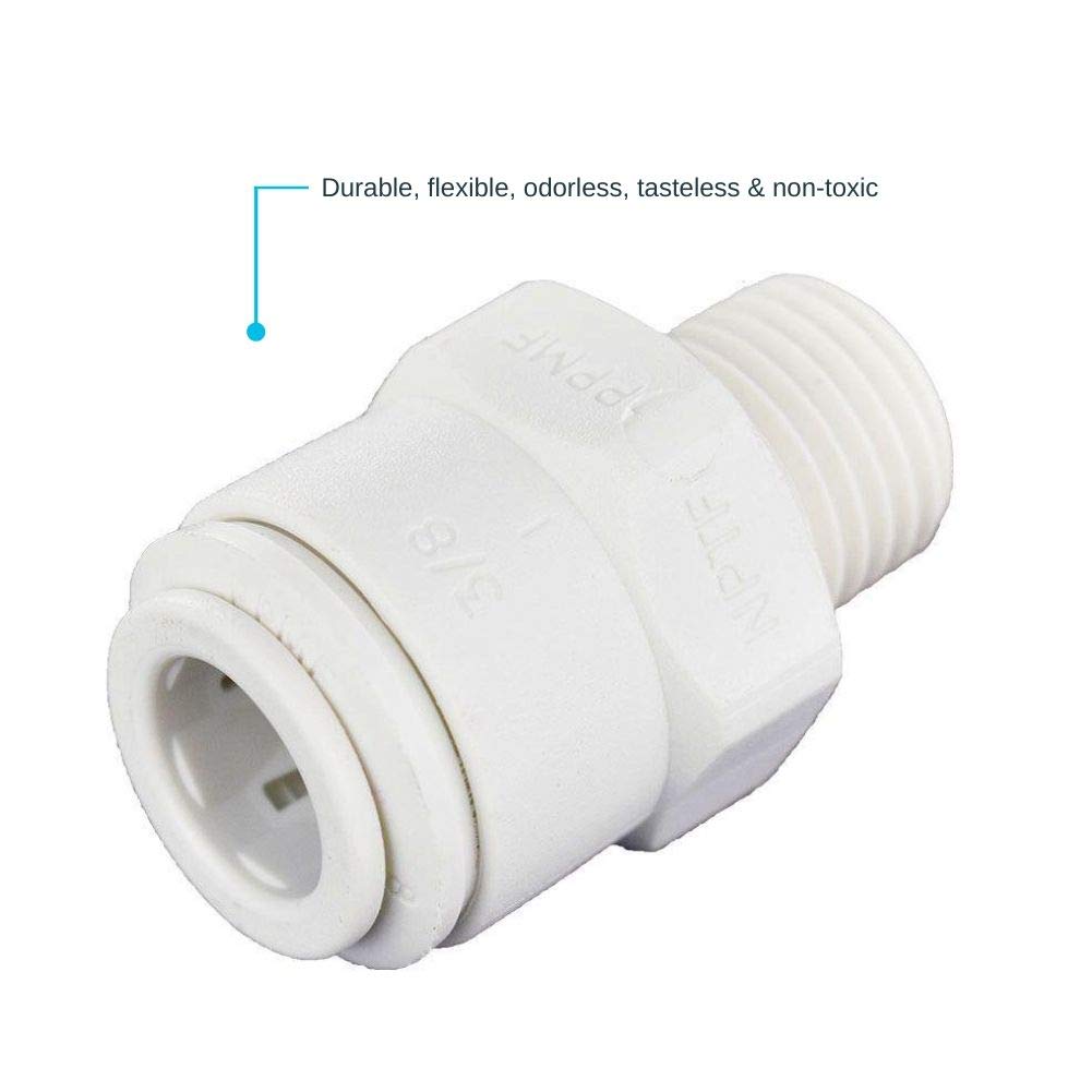 John Guest 3/8 Inch OD x 1/4 Inch NPT Male Connector, Push to Connect Plastic Plumbing Fitting, PP011222WP