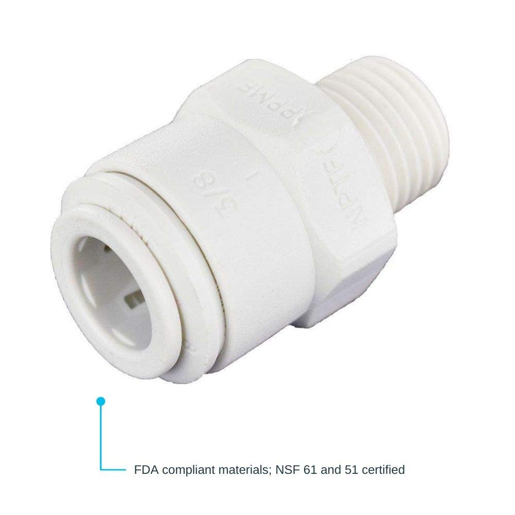 John Guest 3/8 Inch OD x 1/4 Inch NPT Male Connector, Push to Connect Plastic Plumbing Fitting, PP011222WP