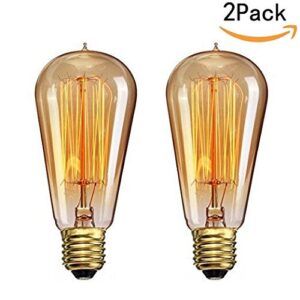 CTKcom Vintage Edison Light Bulbs(2 Pack)- 40W ST58 Vintage Squirrel Cage Filament E26/E27 Base,Antique Incandescent Bulb,Vintage Teardrop Top Lamps for Home Light Fixtures E26/E27 110V-130V