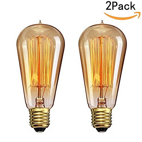 CTKcom Vintage Edison Light Bulbs(2 Pack)- 40W ST58 Vintage Squirrel Cage Filament E26/E27 Base,Antique Incandescent Bulb,Vintage Teardrop Top Lamps for Home Light Fixtures E26/E27 110V-130V