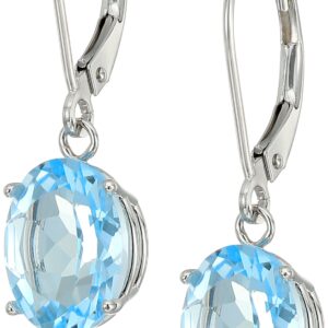 Amazon Essentials 14K Gold Oval Gemstone Dangle Leverback Earrings, (previously Amazon Collection)