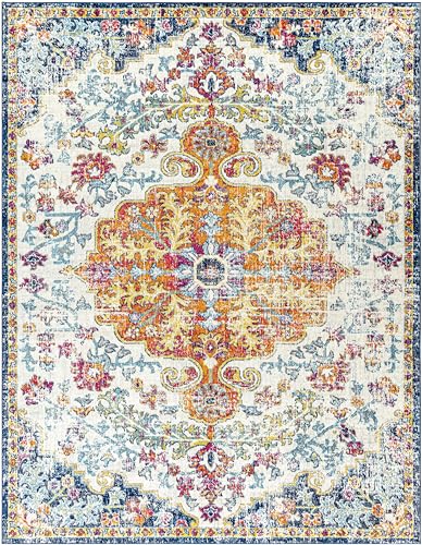 Livabliss Odelia Vintage Bohemian Area Rug,7'10" x 10'3",Orange/Navy