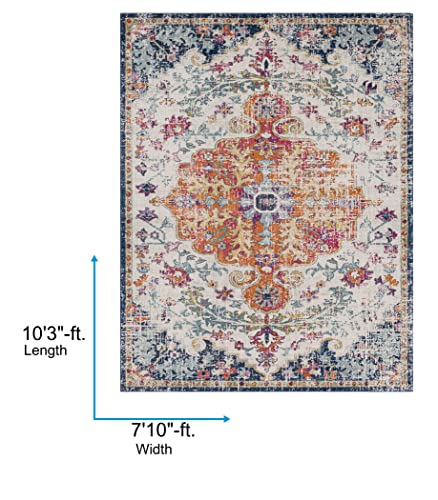 Livabliss Odelia Vintage Bohemian Area Rug,7'10" x 10'3",Orange/Navy