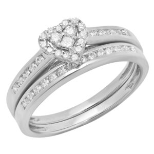 dazzlingrock collection 0.50 carat (ctw) 10k diamond ladies heart shaped engagement ring set 1/2 ct, white gold, size 4