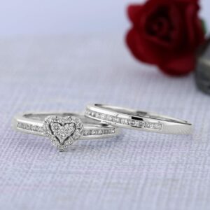 Dazzlingrock Collection 0.50 Carat (ctw) 10K Diamond Ladies Heart Shaped Engagement Ring Set 1/2 CT, White Gold, Size 4