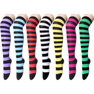 zmart striped thigh high socks knee high socks for women teen girls, school socks long socks over the knee socks