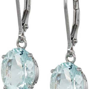 Amazon Essentials 925 Sterling Silver 8 x 10mm Oval March Birthstone Aquamarine Dangle Earrings for Women with Leverbackss (previously Amazon Collection)