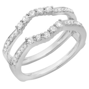 dazzlingrock collection 0.50 carat (ctw) round white diamond chevron enhancer guard double ring for her in 10k white gold size 7