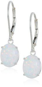 amazon essentials elegant 925 sterling silver 4.5 cttw, 8 x 10mm oval opal gemstone leverback dangle earrings, october birthstone jewelry for women (previously amazon collection)